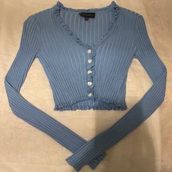 Cotton Candy | Tops | Ribbed Rufflelettuce Edge Button Up Long Sleeve ...